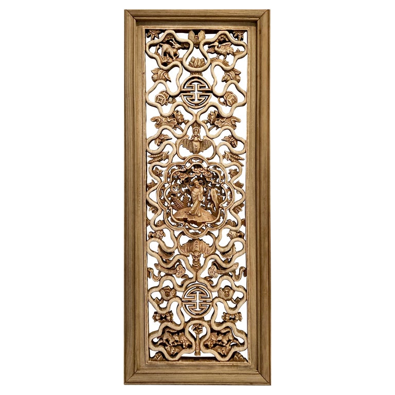 Chinese Decorative Carved Wood Panel For Sale at 1stDibs