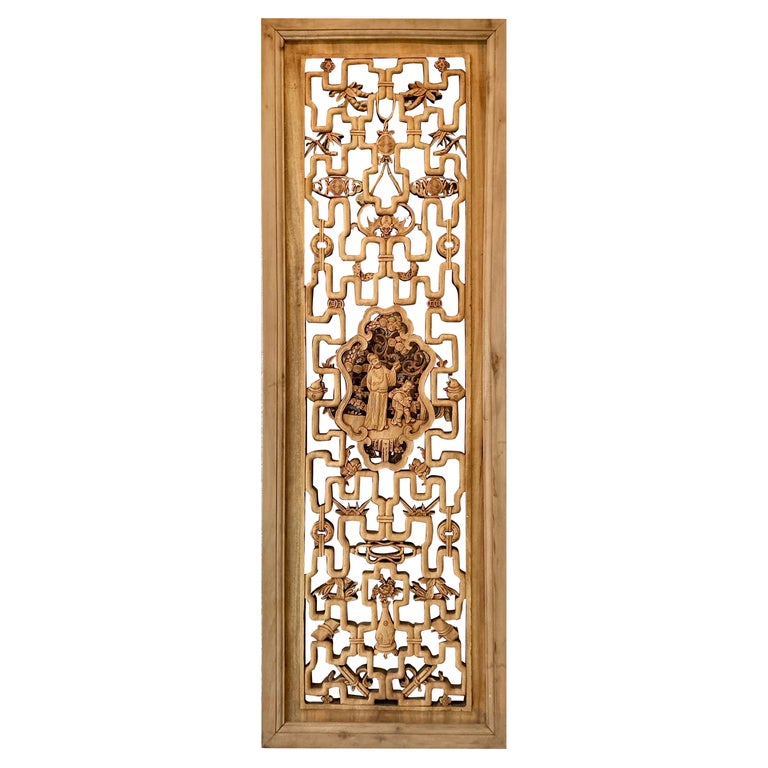 Chinese Decorative Carved Wood Panel at 1stDibs