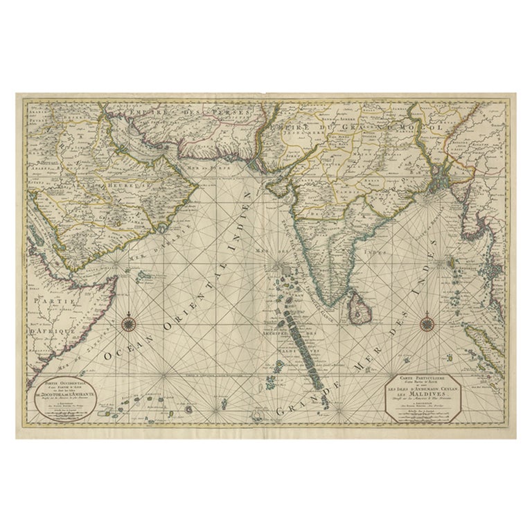 Antique Map of Southern Asia with India, the Maldives, Ceylon and ...