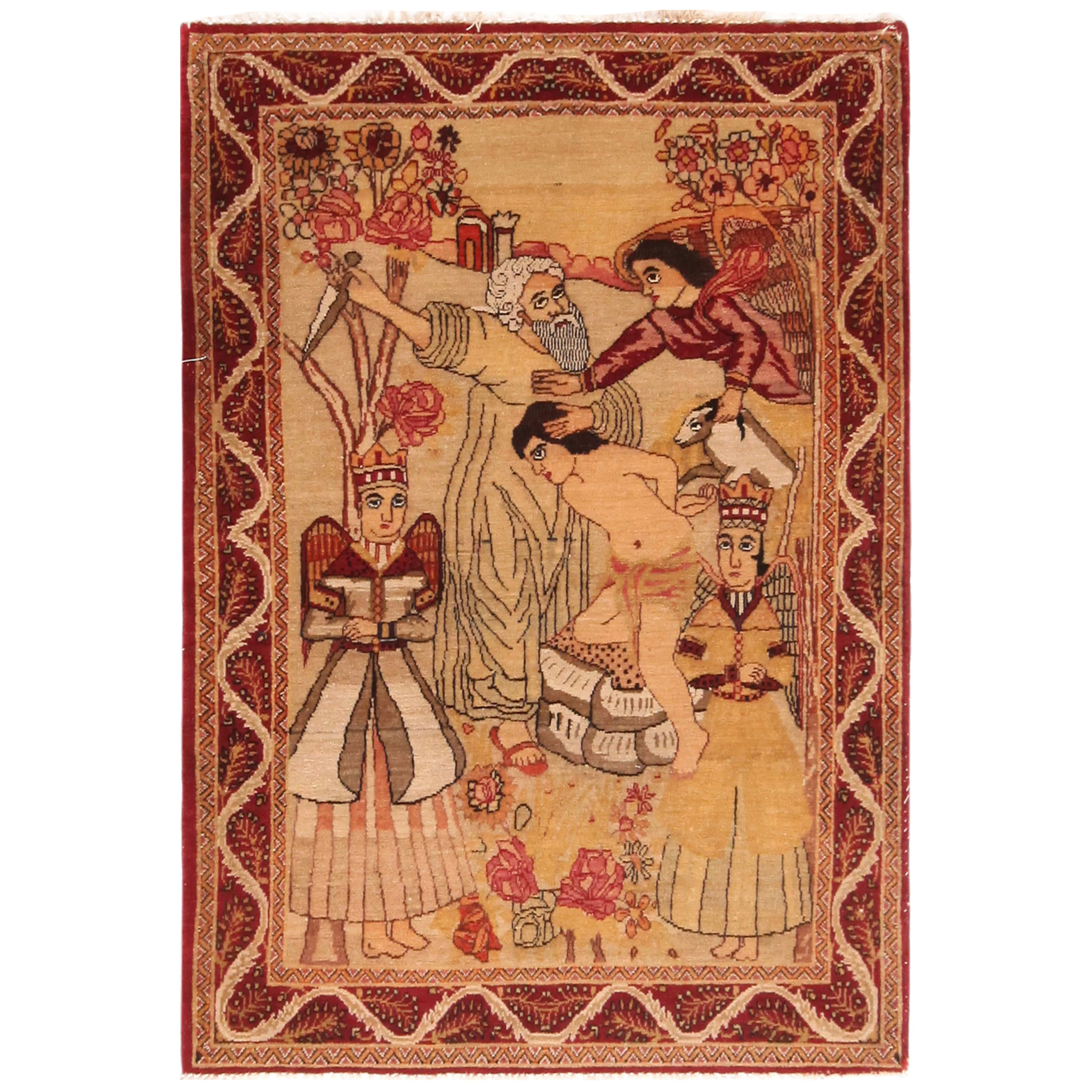 Antique Persian Lavar Kerman Pictorial Rug at 1stDibs