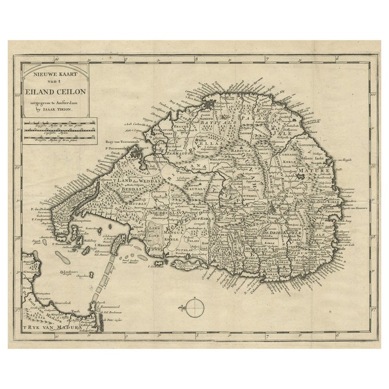 Old Map of Ceylon 'Sri Lanka' with The North Oriented to The Left, 1731 ...