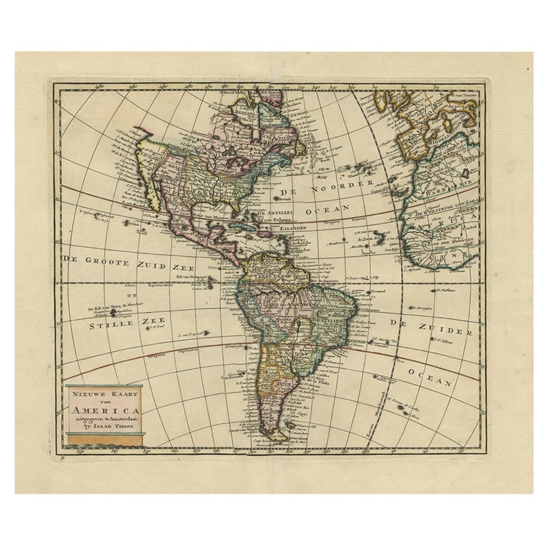 Antique Hand-Coloured Map of North and South America, ca.1765 For Sale ...