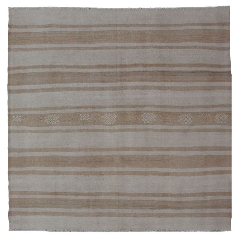 Square Flat-Weave Kilim Vintage Rug from Turkey with Horizontal Stripes ...