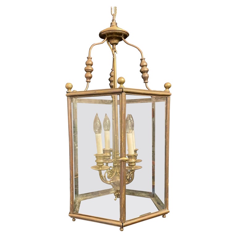 Fine English Brass Bronze Octagonal Glass Panel Lantern Light Pendent ...