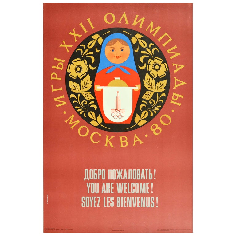 Original Vintage Sport Poster Moscow Olympics '80 Welcome Matryoshka ...