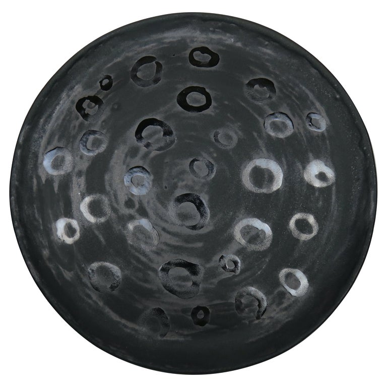Large Flat Black Hand Built Ceramic Platter with Metallic Details For ...