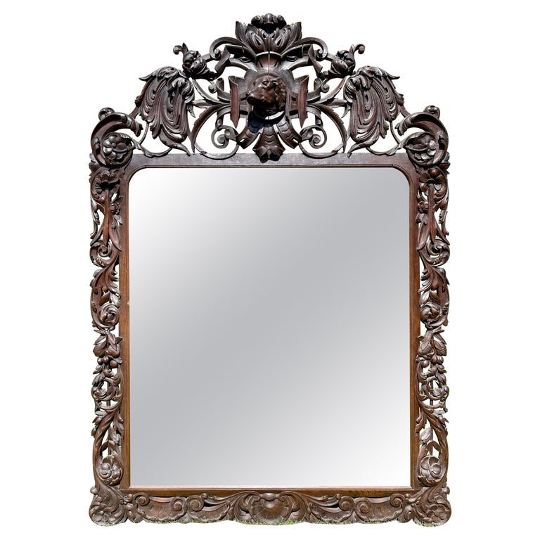 Renaissance Style Oak Castle Mirror Richly Carved, 19th Century For ...