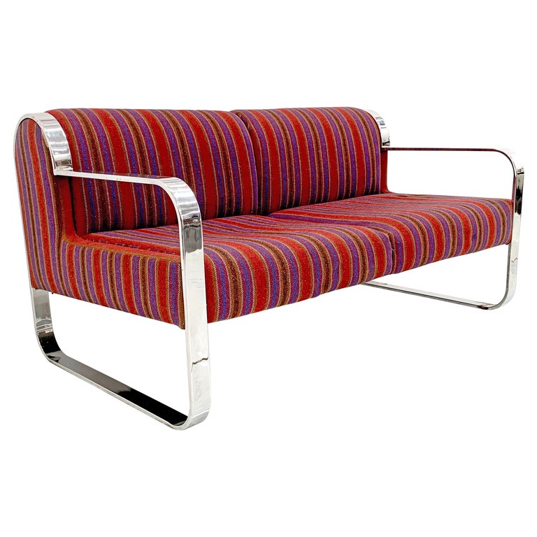 Compact Mid-Century Modern Chrome Flat Bar Sofa For Sale at 1stDibs