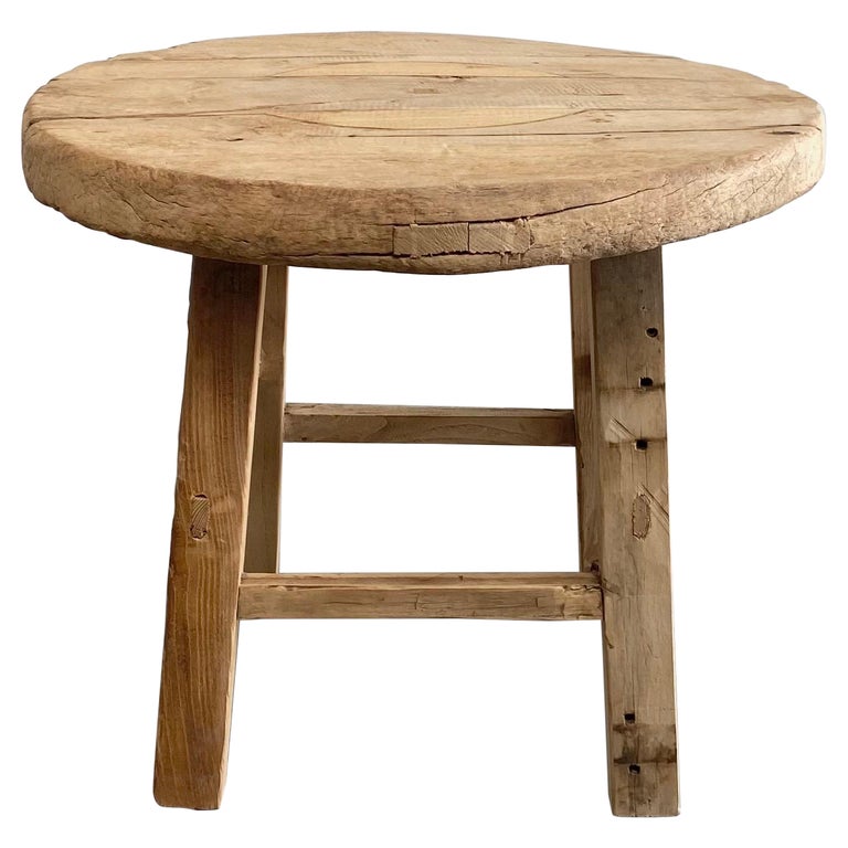 Round Reclaimed Elm Wood Side Table at 1stDibs