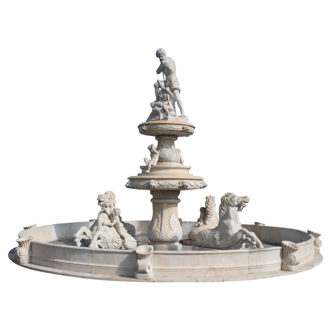 Monumental Hand-Carved Marble Fountain of Neptune with Horses with ...