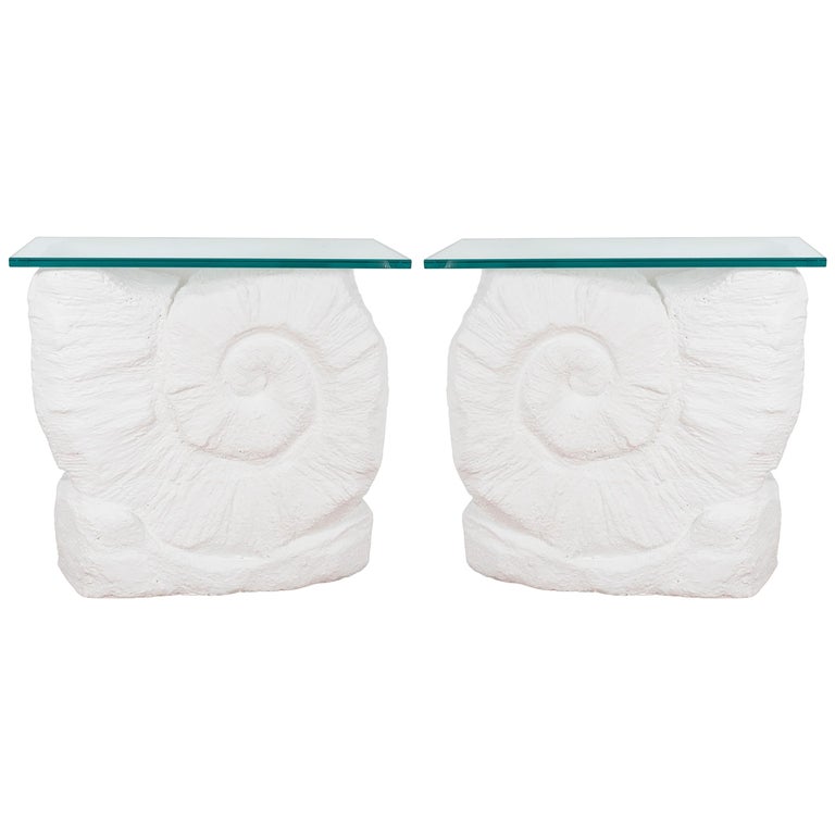 Pair of Composition Nautilus Shell Console Tables with Glass Tops For ...