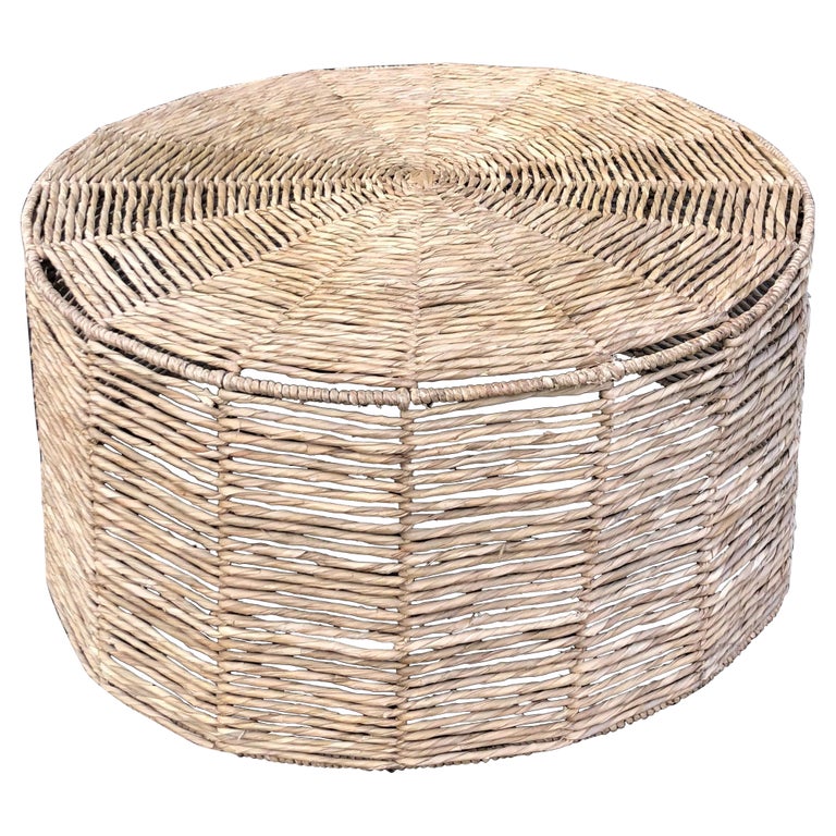 Round Weaved Seagrass Coffee Table with Glass Top For Sale at 1stDibs ...