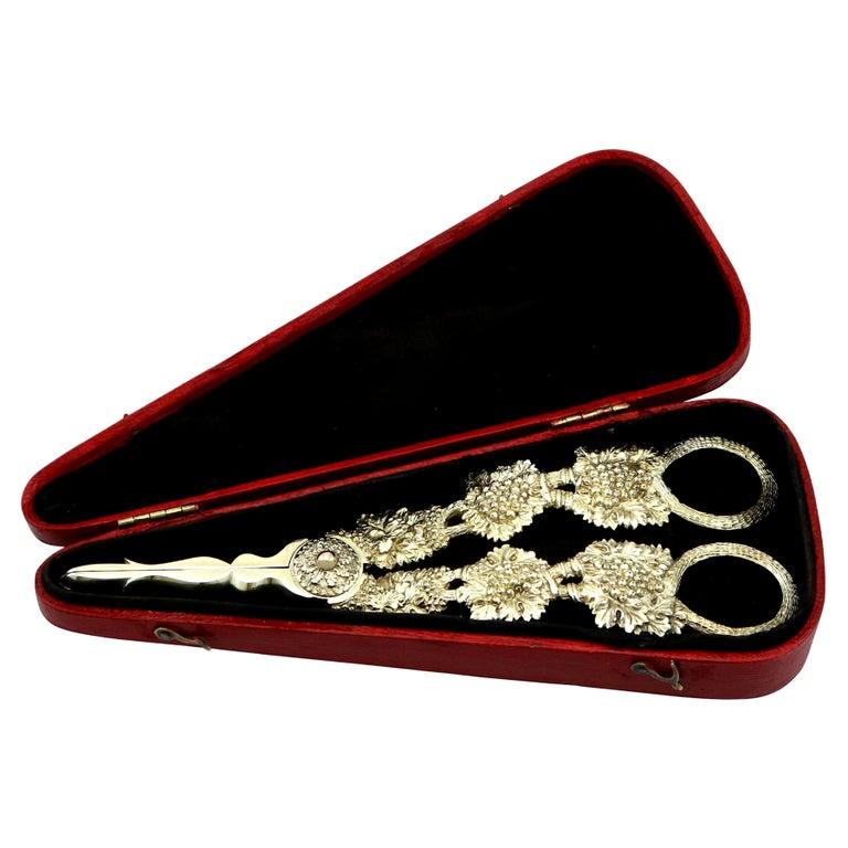 Antique Sterling Silver Gilt Grape Shears For Sale at 1stDibs