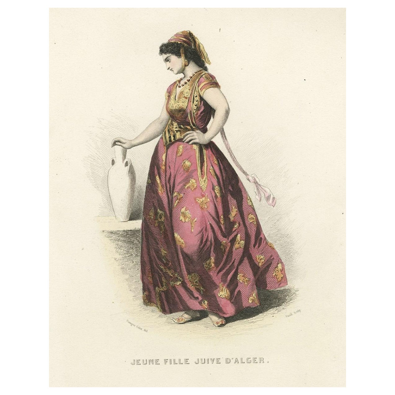 Antique Hand-Coloured Print of a Jewish Girl from Algiers, 1850 at 1stDibs