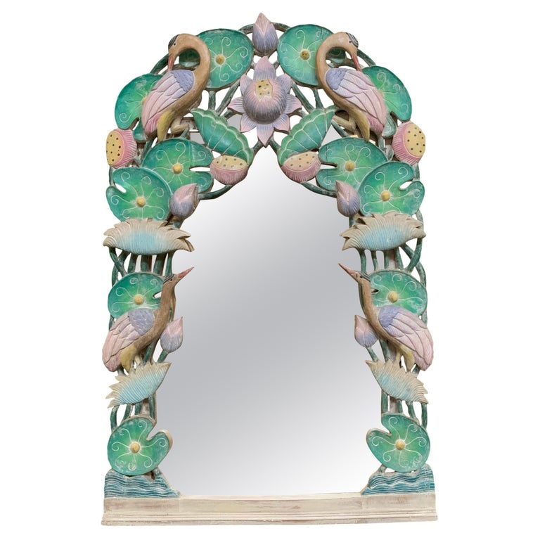 Hand Carved 3-Dimensional Tropical Bird Mirror at 1stDibs