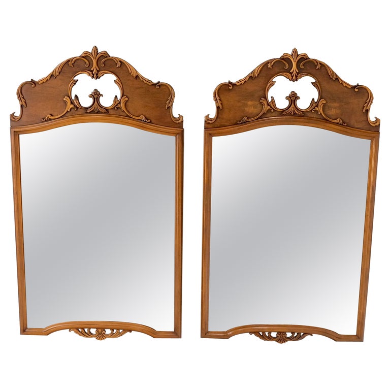 Pair of Carved Light Amber Tone Walnut Wall Chippendale Style Mirrors ...