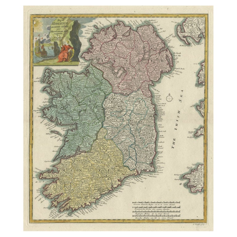 Decorative Hand-Coloured Antique Map of the Four Irish Provinces ...