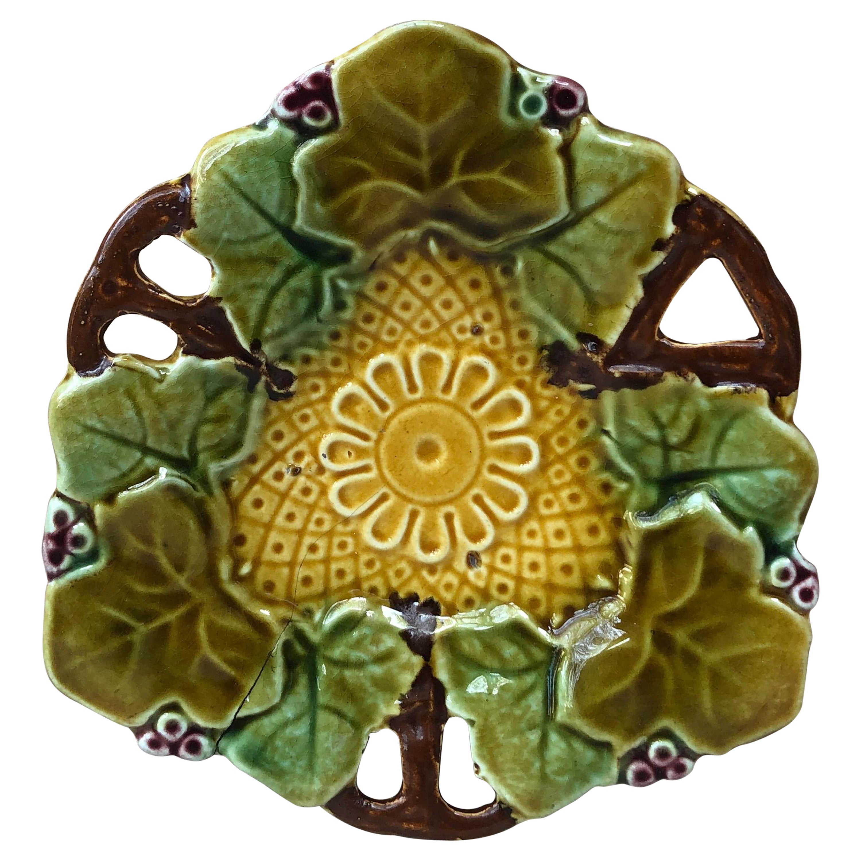 Gold-foiled Glass Large Wall Dish with Grapes Découpage For Sale at 1stDibs