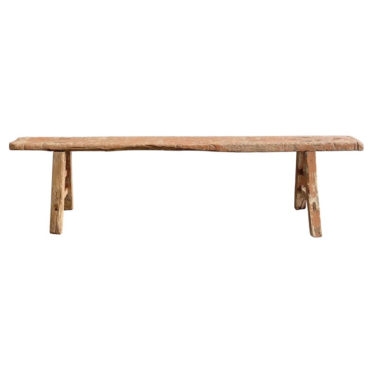 Natural Vintage Elm Wood Bench For Sale at 1stDibs | vintage elm bench ...