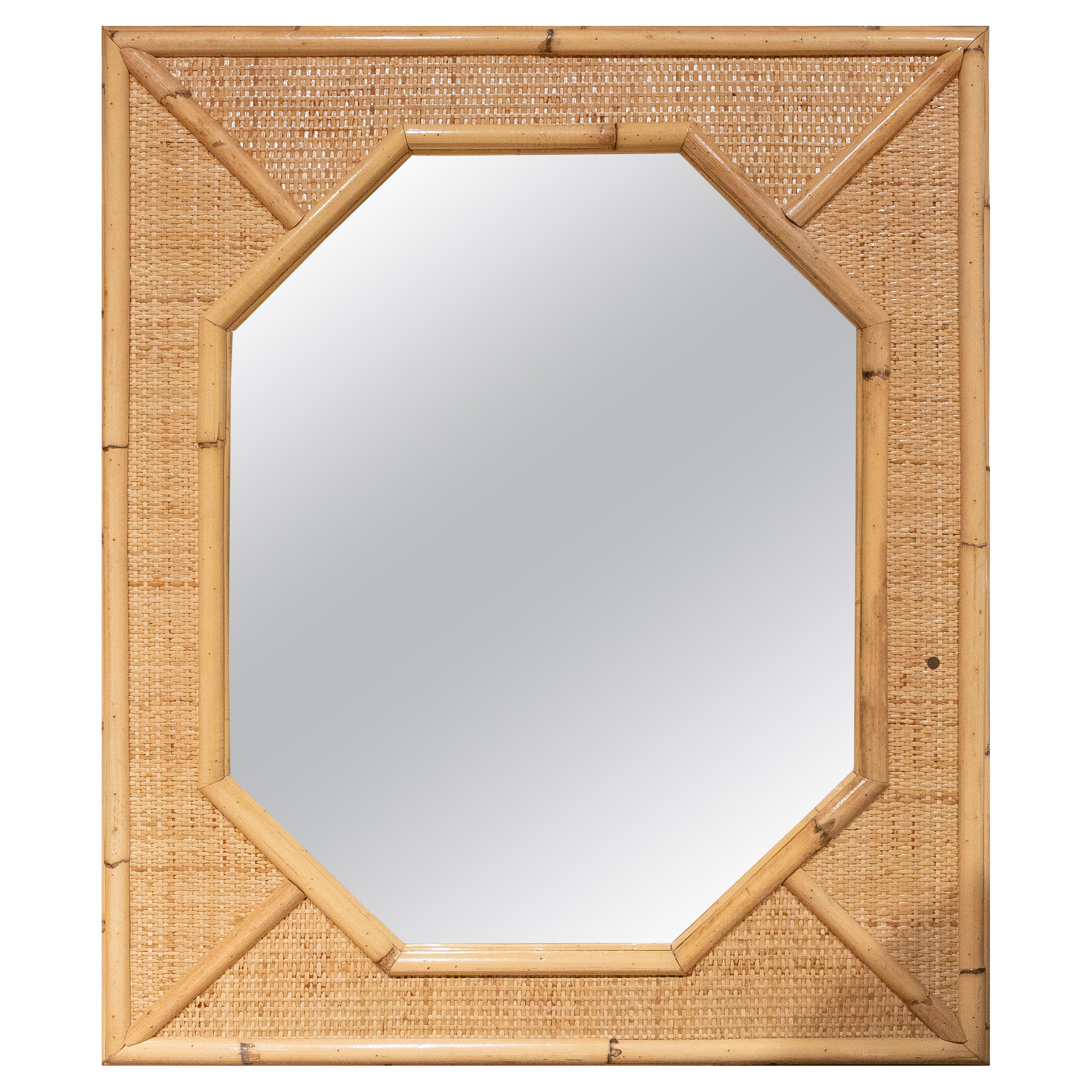 Midcentury Square Italian Mirror with Bamboo Woven Wicker Frame, 1970s ...