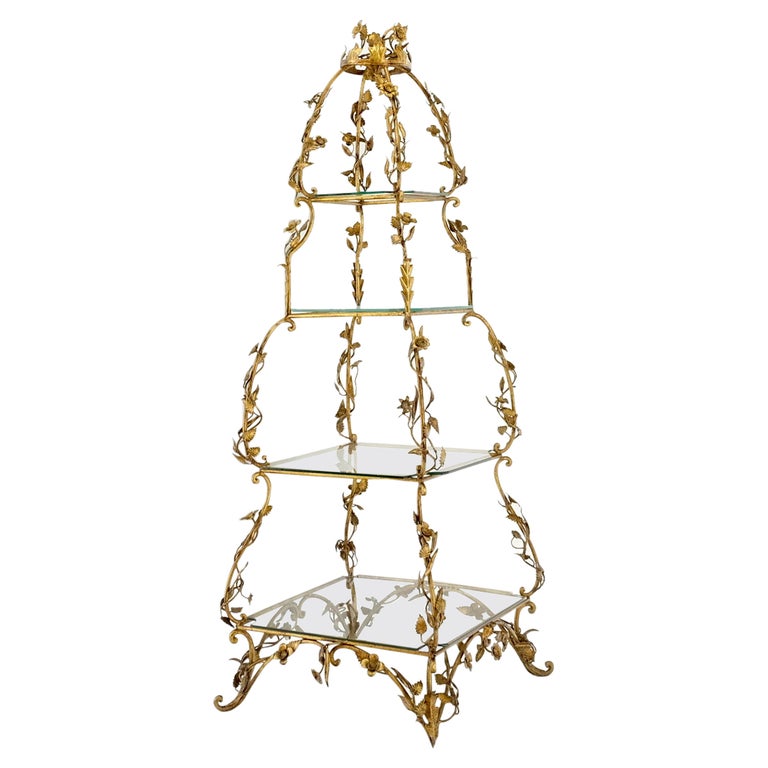 Gilt Metal Flowers Decorated Italian Pyramid Shape Display Shelves ...