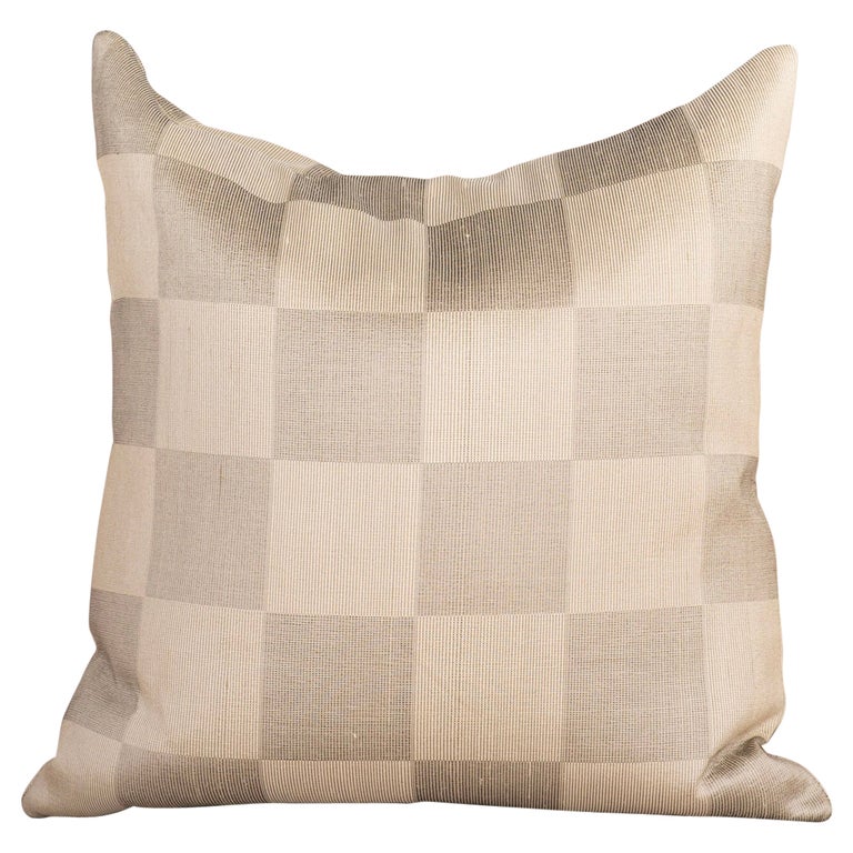 Textured Grey and Ivory Checkered Pillow For Sale at 1stDibs