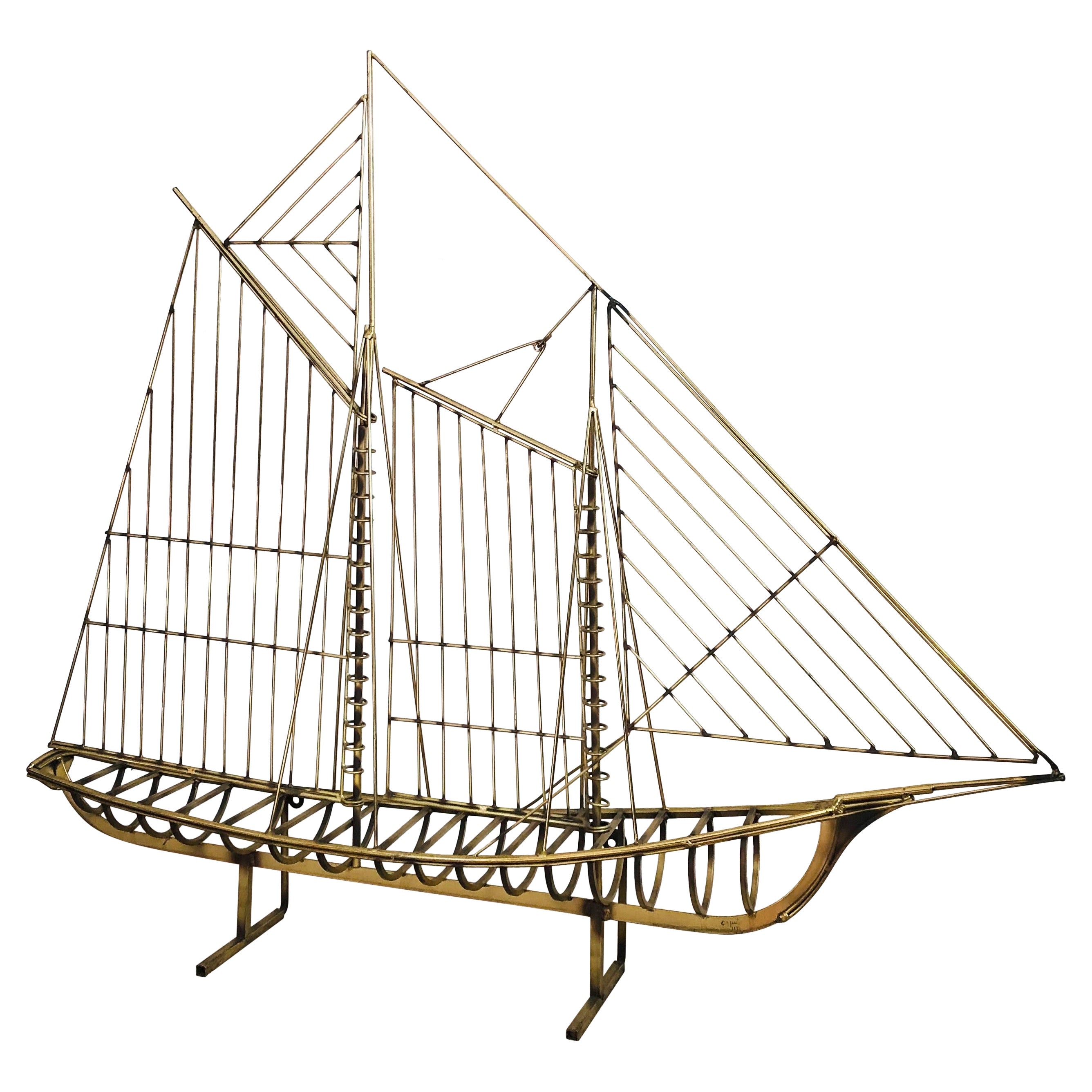 Curtis Jere Large Brass Ship Sculpture Signed, 1976 at 1stDibs