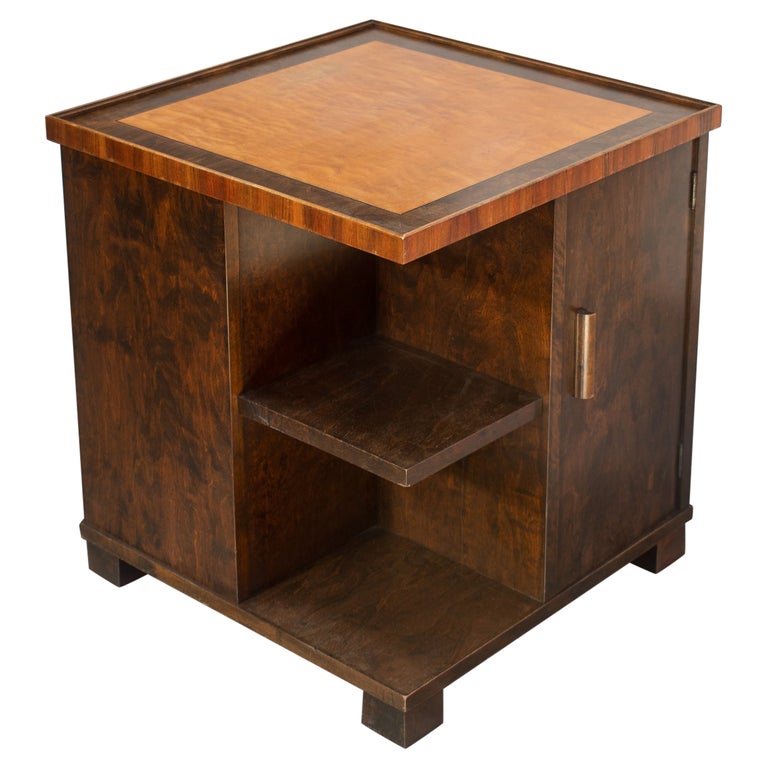 Swedish Birch Side Smoking Table with Intarsia Inlay and Storage at 1stDibs