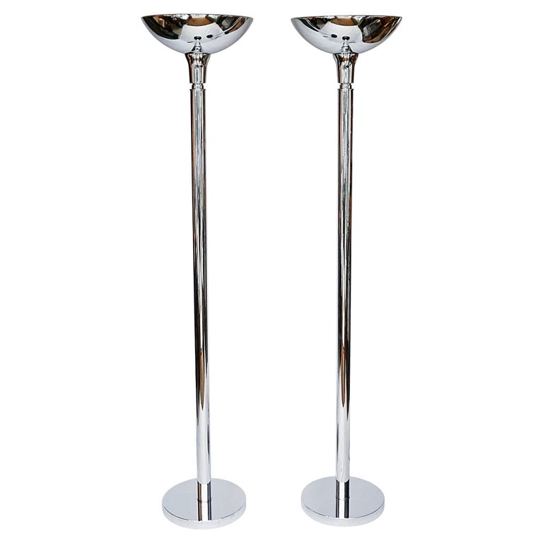 Art Deco Pair of Chromed Metal Uplighters at 1stDibs