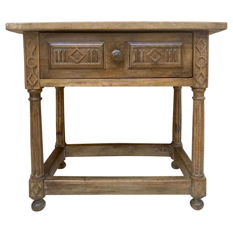Early 20th Century Spanish Walnut Work Side Table with Large Single ...