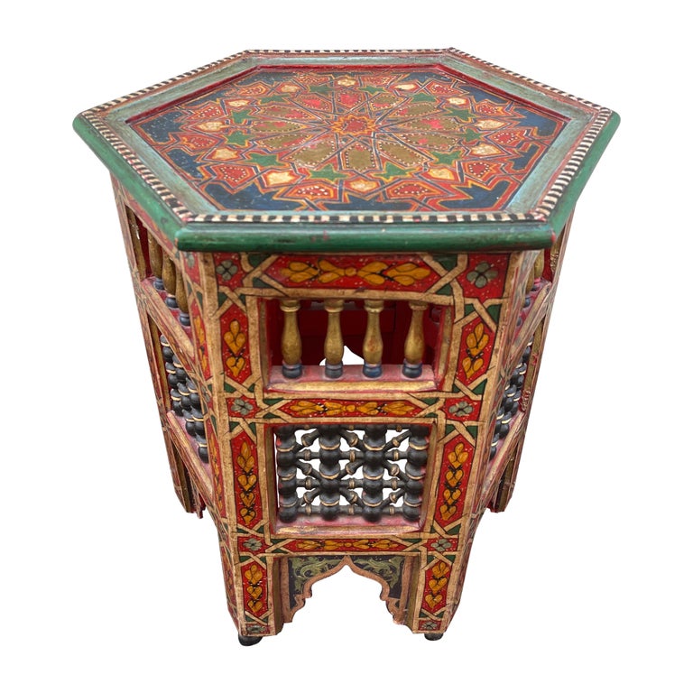 Hexagon Hand Painted Moroccan Side Table at 1stDibs