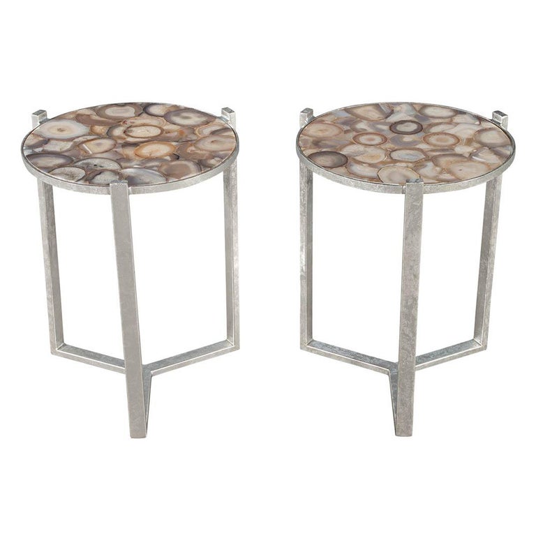 Pair of Modern Round Agate Top Side Tables at 1stDibs
