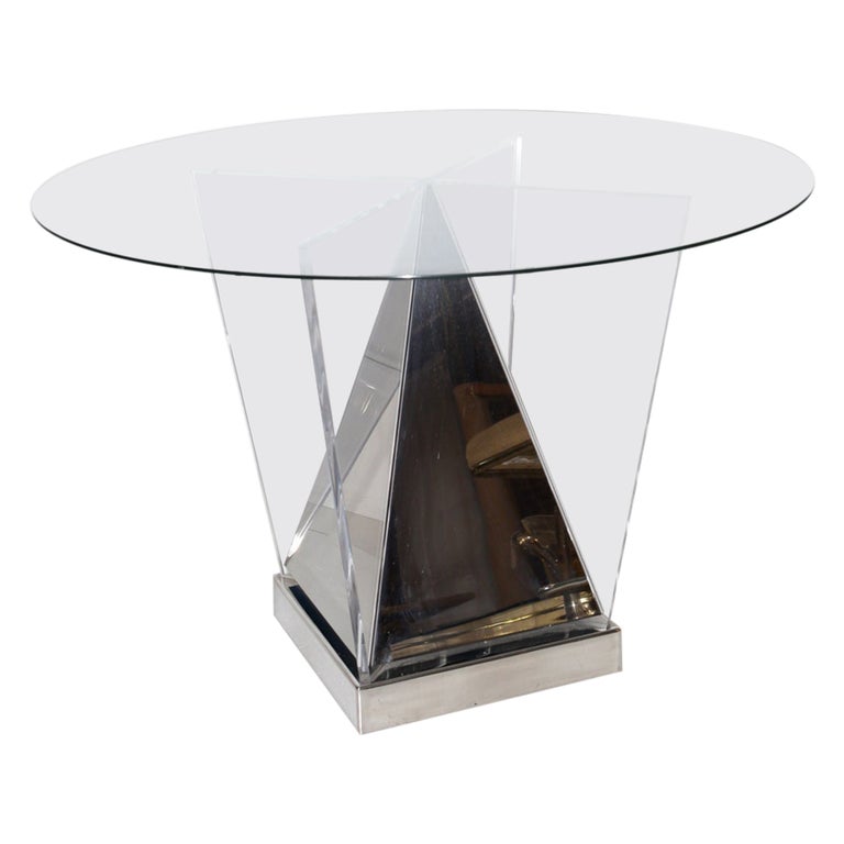 Lucite, Mirror and Glass Round Dining Table For Sale at 1stDibs