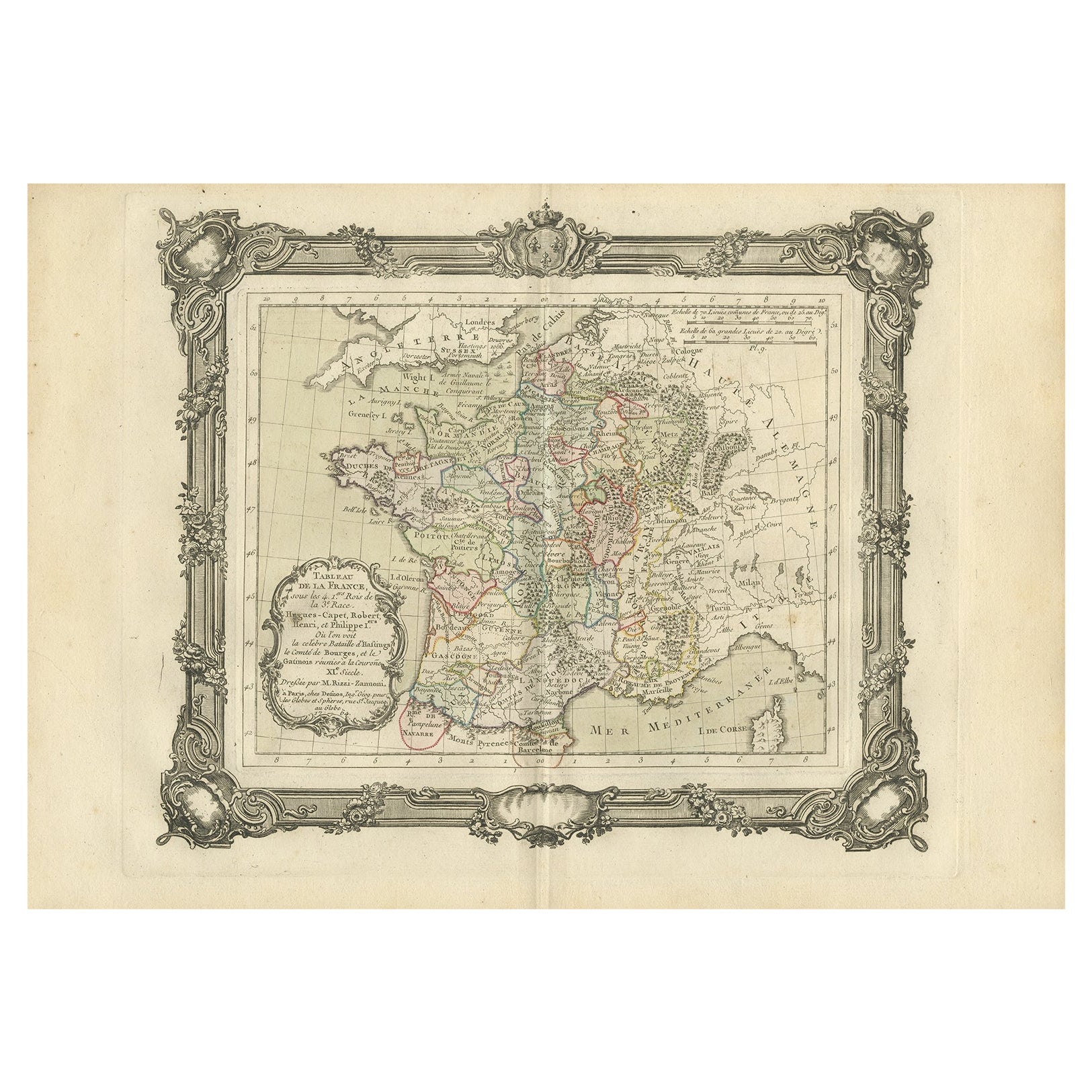 Antique Map of France under the Reign of Charles VII by Zannoni, 1765 ...