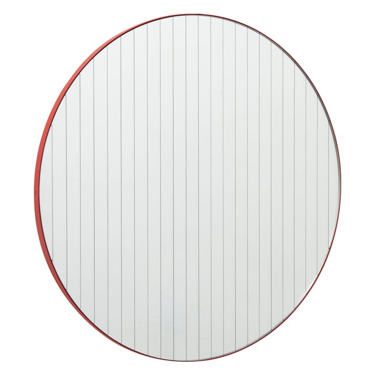 Orbis Linus Circular Contemporary Mirror with Etched Strips and Red ...