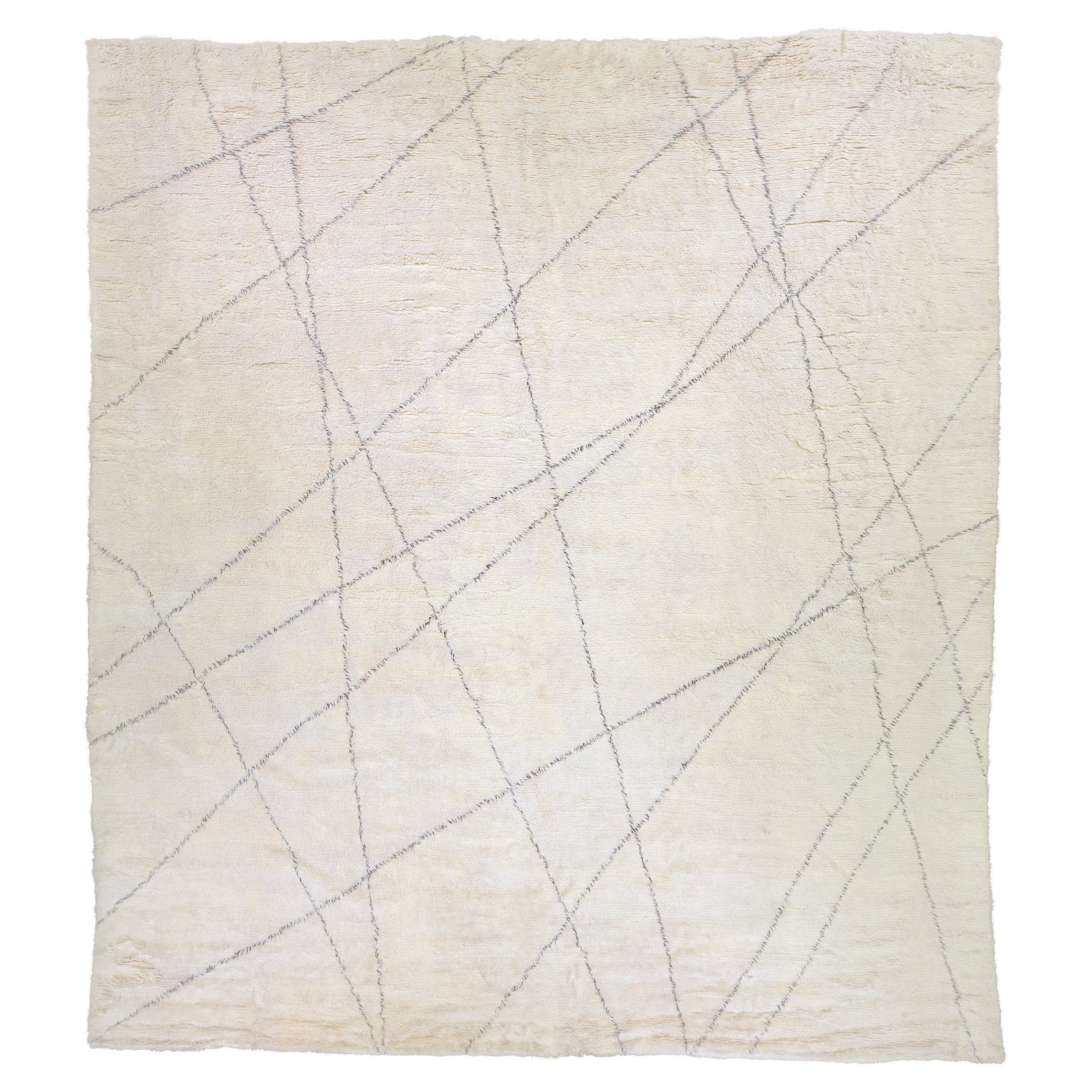 Modern Moroccan Style Handmade Stripe Pattern Ivory and Blue Wool Rug ...