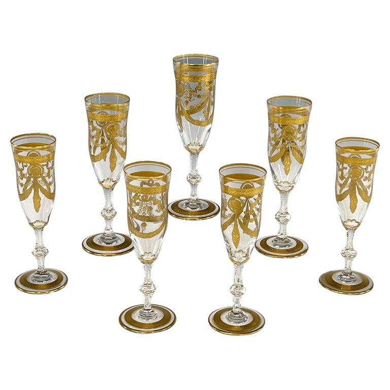 Set of 12 St Louis Crystal Handblown Gilt Champagne Flutes Congress ...
