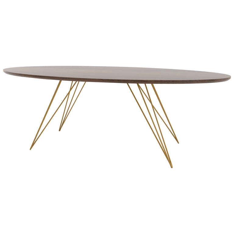 Williams Hairpin Coffee Table Oval Walnut Mustard For Sale at 1stDibs
