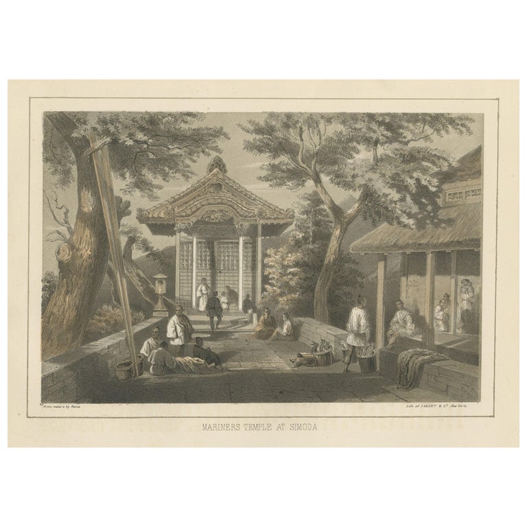 Antique Print with a View of the Mariners Temple in Shimoda, Japan ...