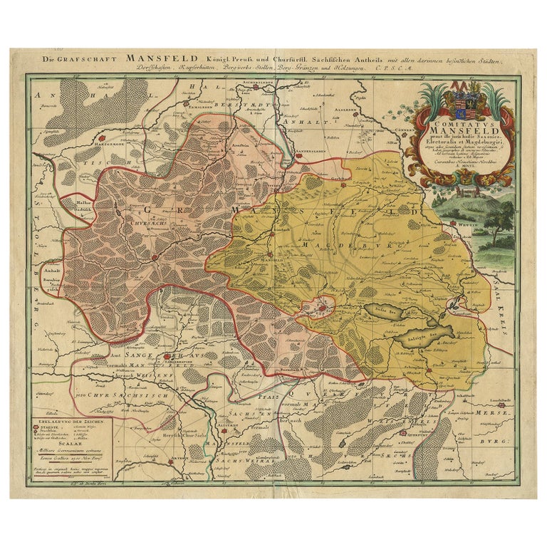 Detailed Antique Map Showing Mansfeld in Saxony-Anhalt, Germany, ca ...