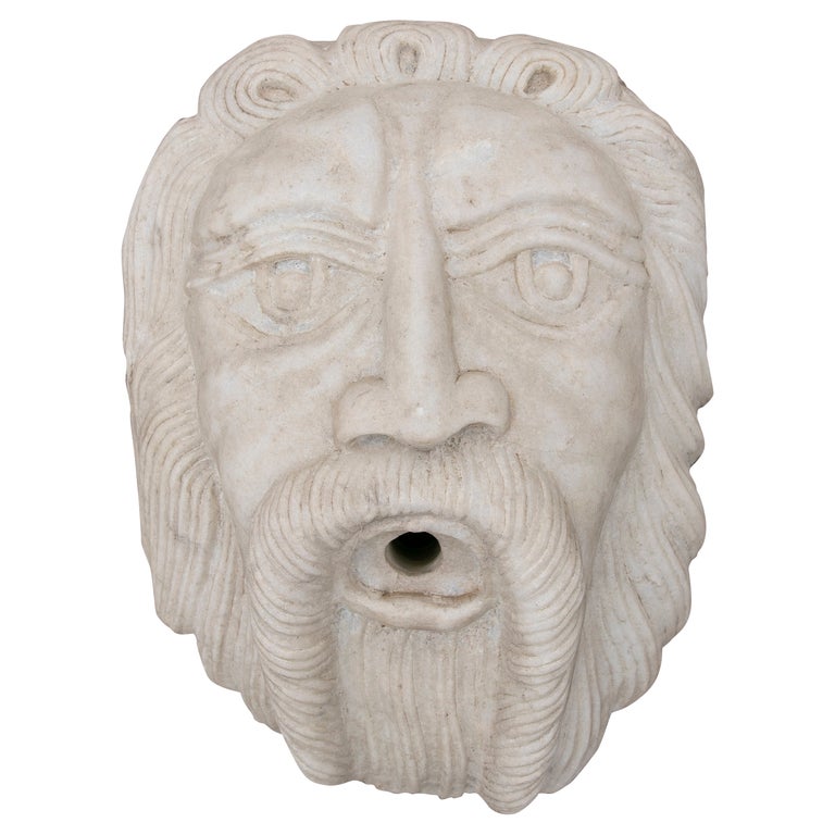 1990s Italian Hand Carved Aged White Marble Bearded Man Mascaron For ...