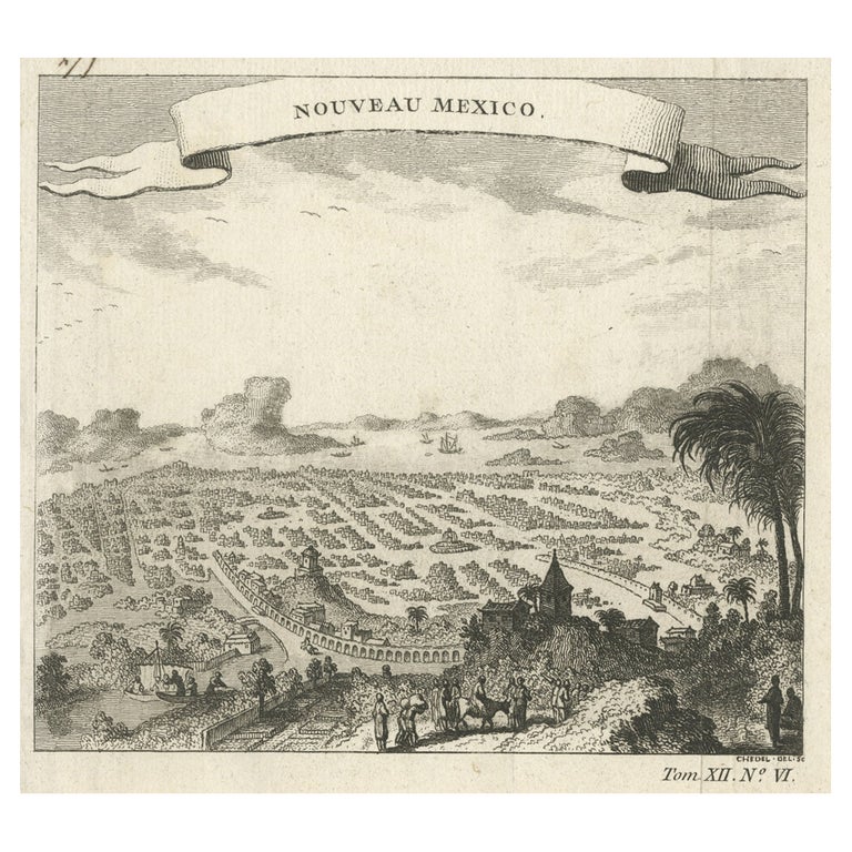 Antique Copper Engraving with a Panoramic View of Mexico City, ca.1760 ...