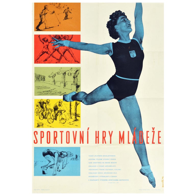 Original Vintage Poster Youth Sport Games Skiing Swimming Athletics ...