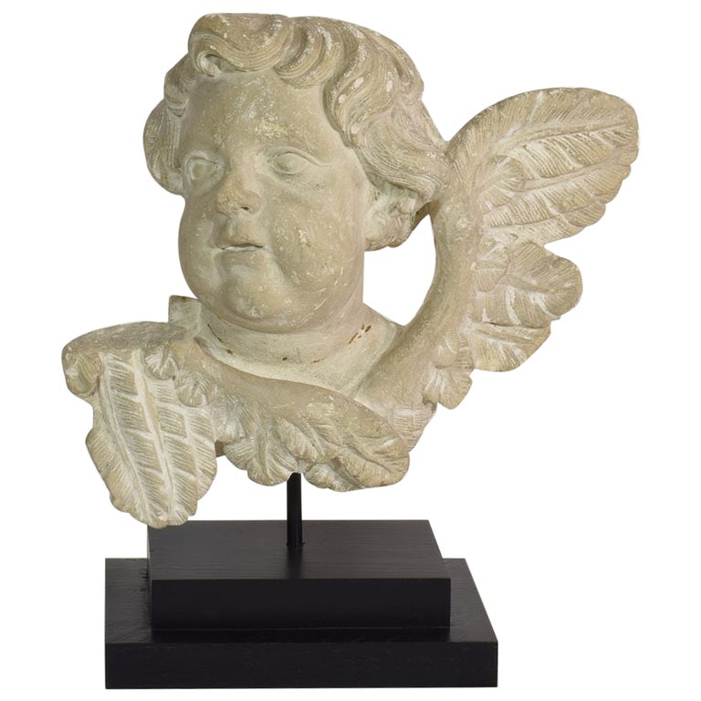 Italian 17/18th Century Carved Limestone Angel Head at 1stDibs