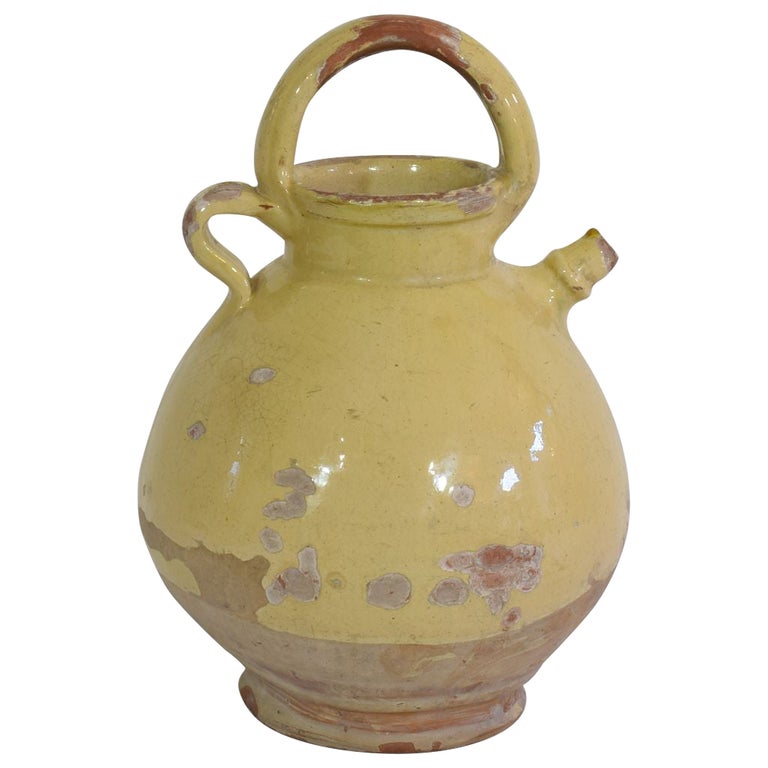 19th Century French Glazed Terracotta Jug or Water Cruche at 1stDibs