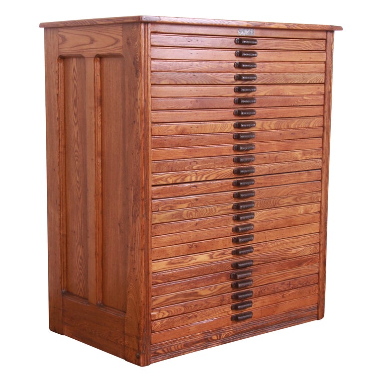 Antique Oak 25-Drawer Blueprint Flat File Cabinet by Hamilton, circa ...