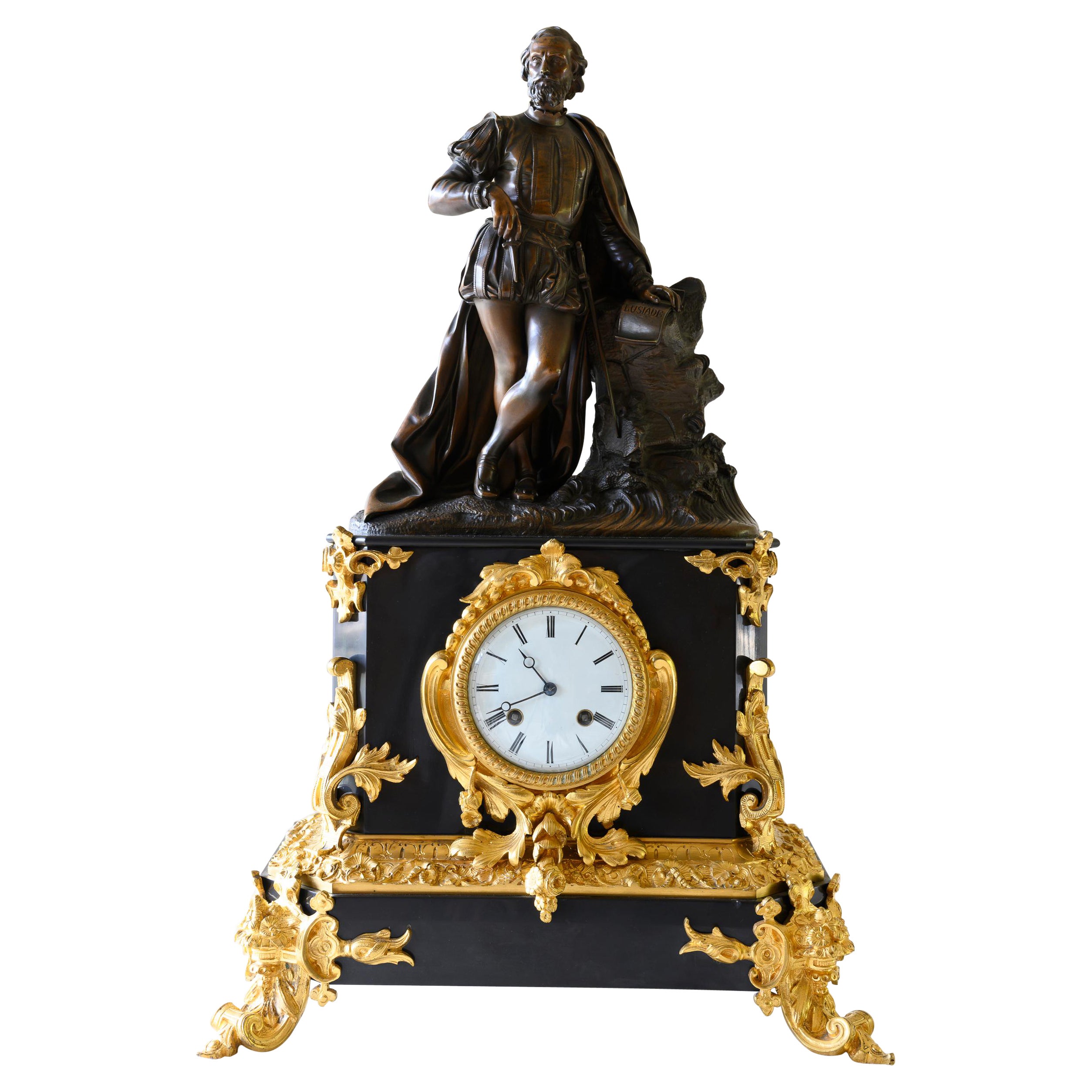19th Century Marble Base Clock with Bronze Statue of Luís de Camões at ...
