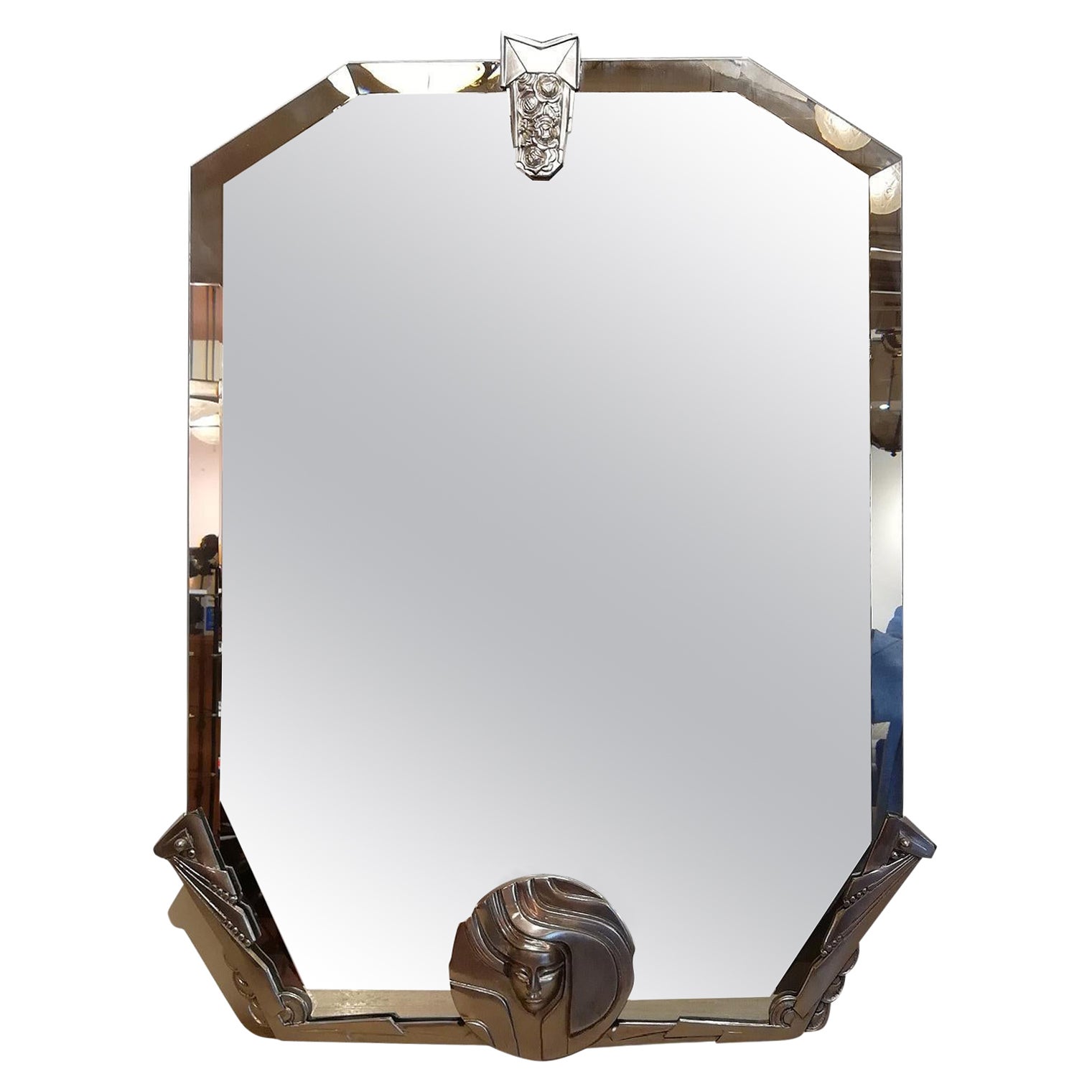 Round Nickel Plated French Art Deco Wall Mirror at 1stDibs
