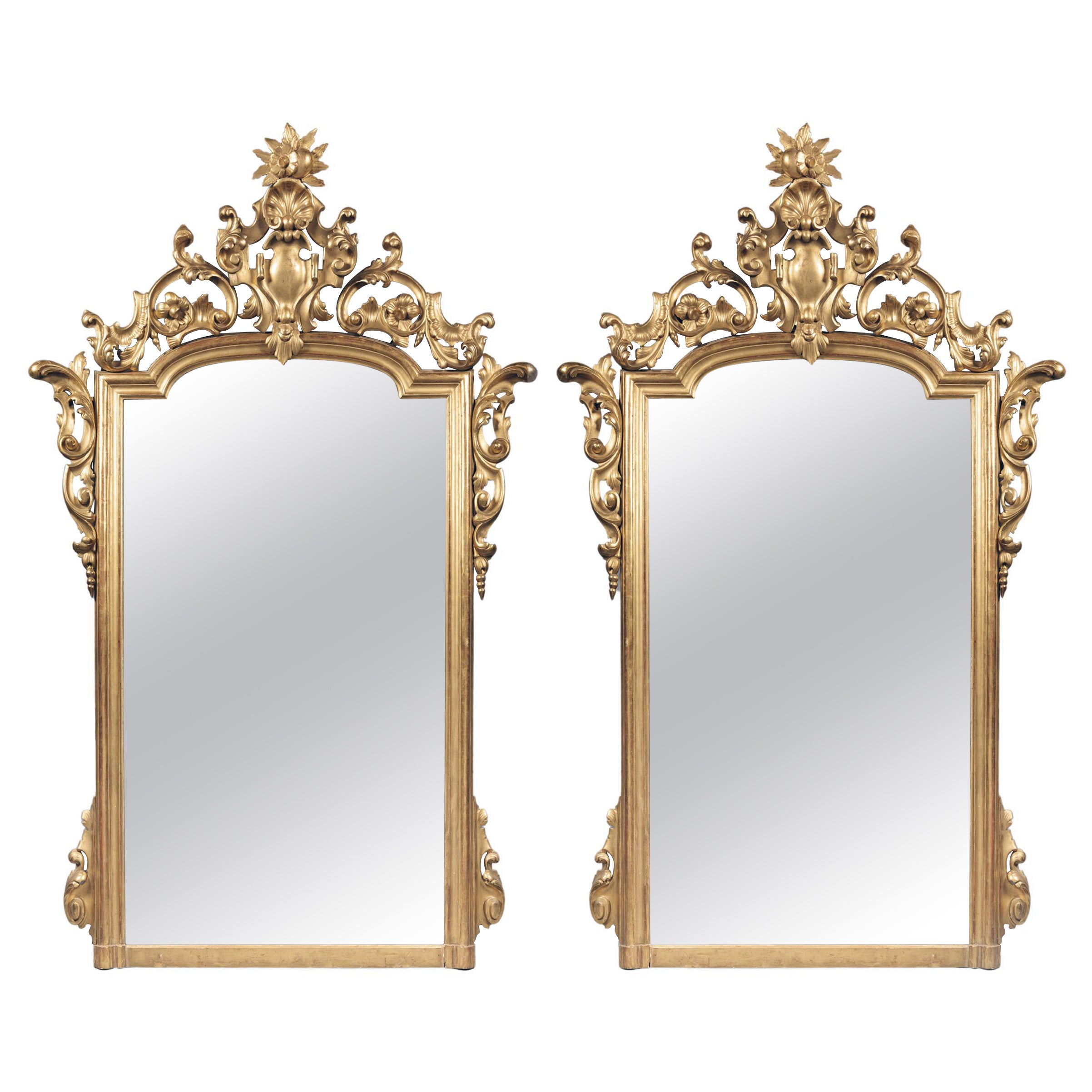 Large Rococo Style Carved Giltwood and Silver Gilt Mirror, circa 1870 ...