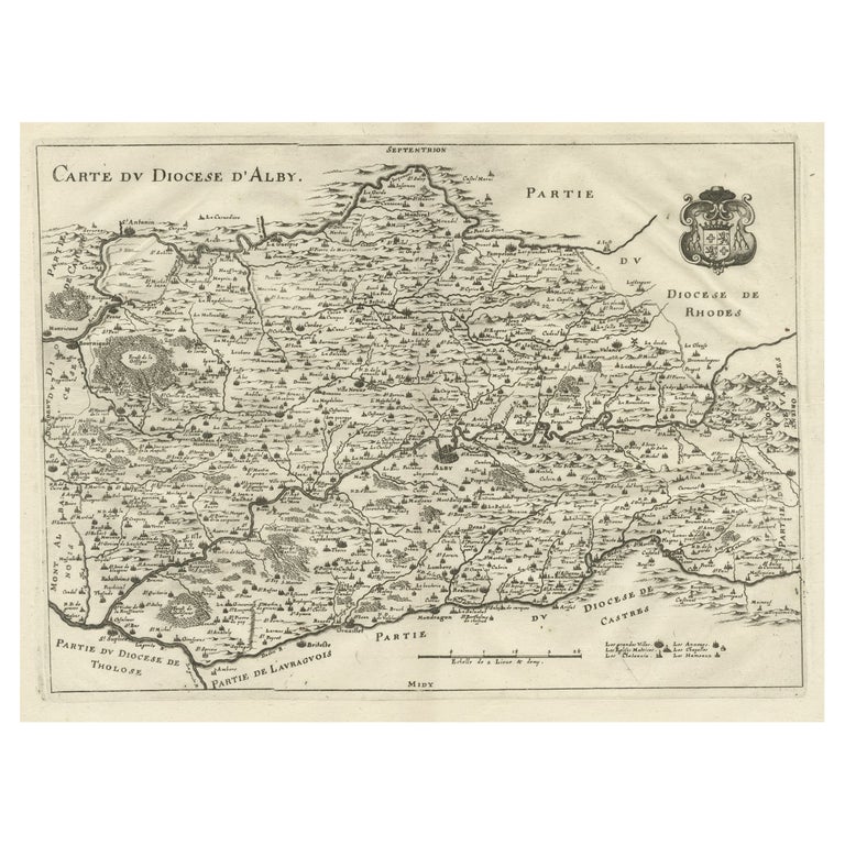 Original Old Copper Engraved Map of the Region of Albi, Southern France ...